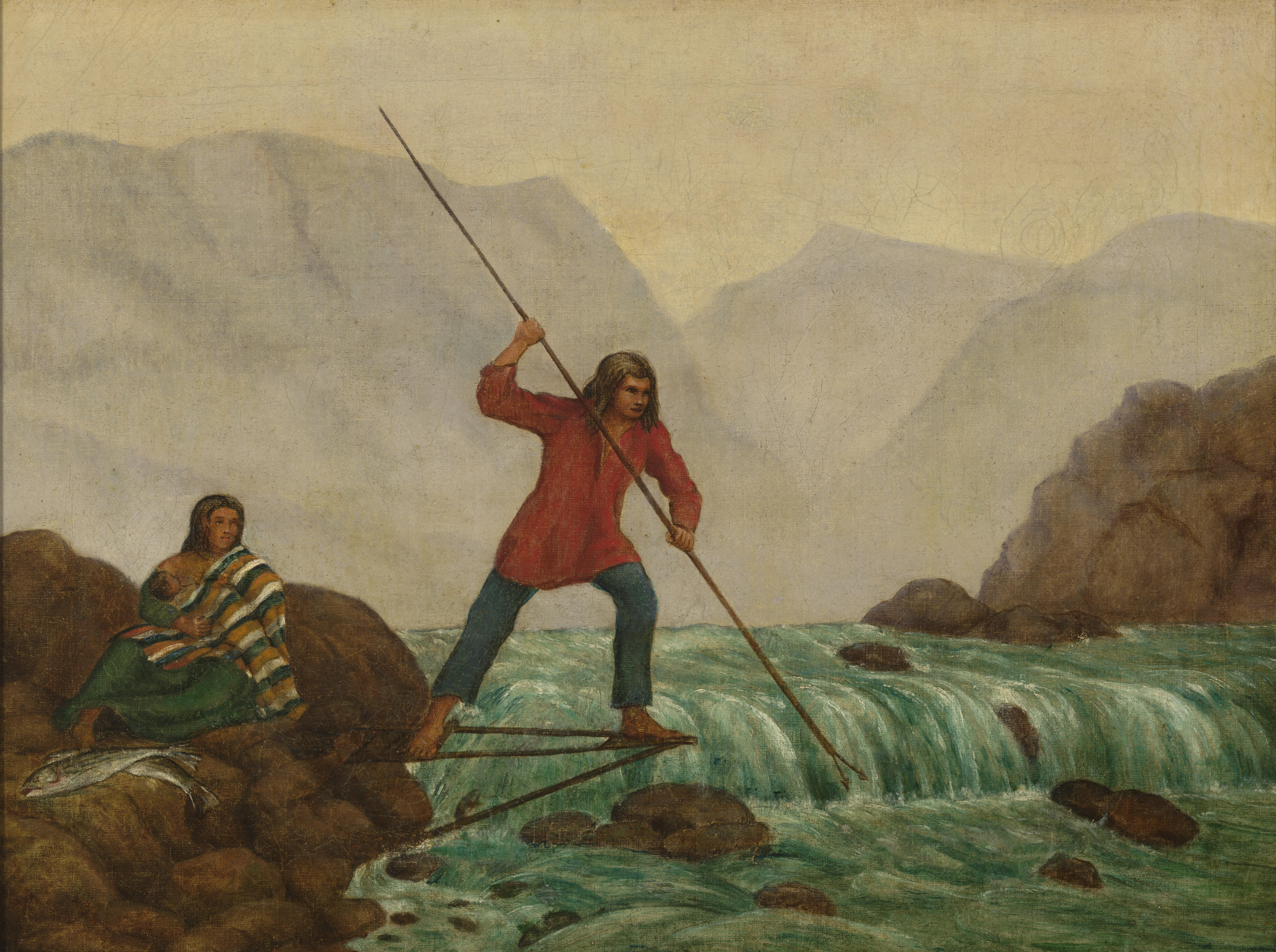 Indian Spearing Salmon / Alfred Sully - Gilcrease Museum