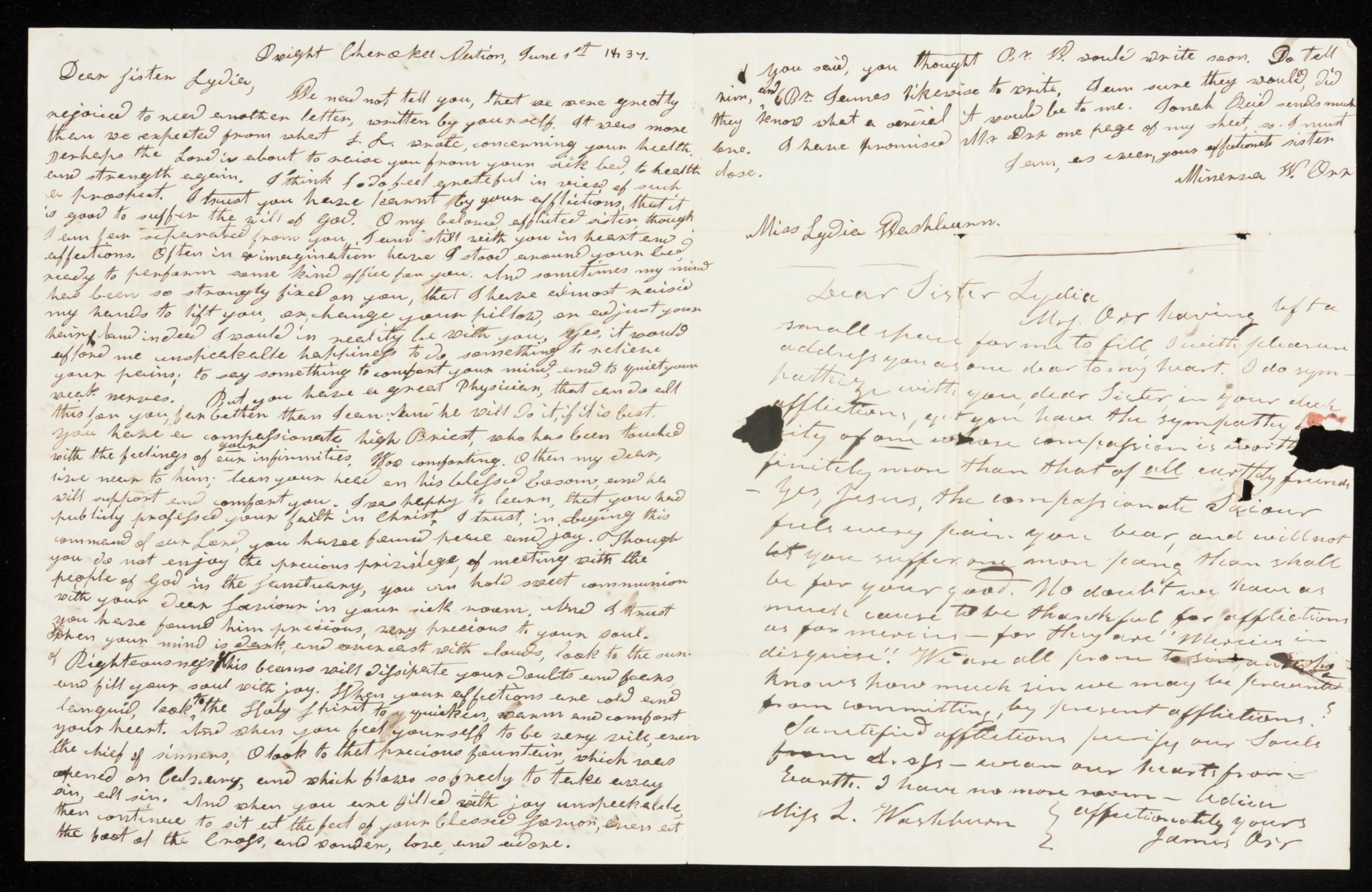 Letter from James and Minerva Orr to Lavinia Washburn, a letter from ...