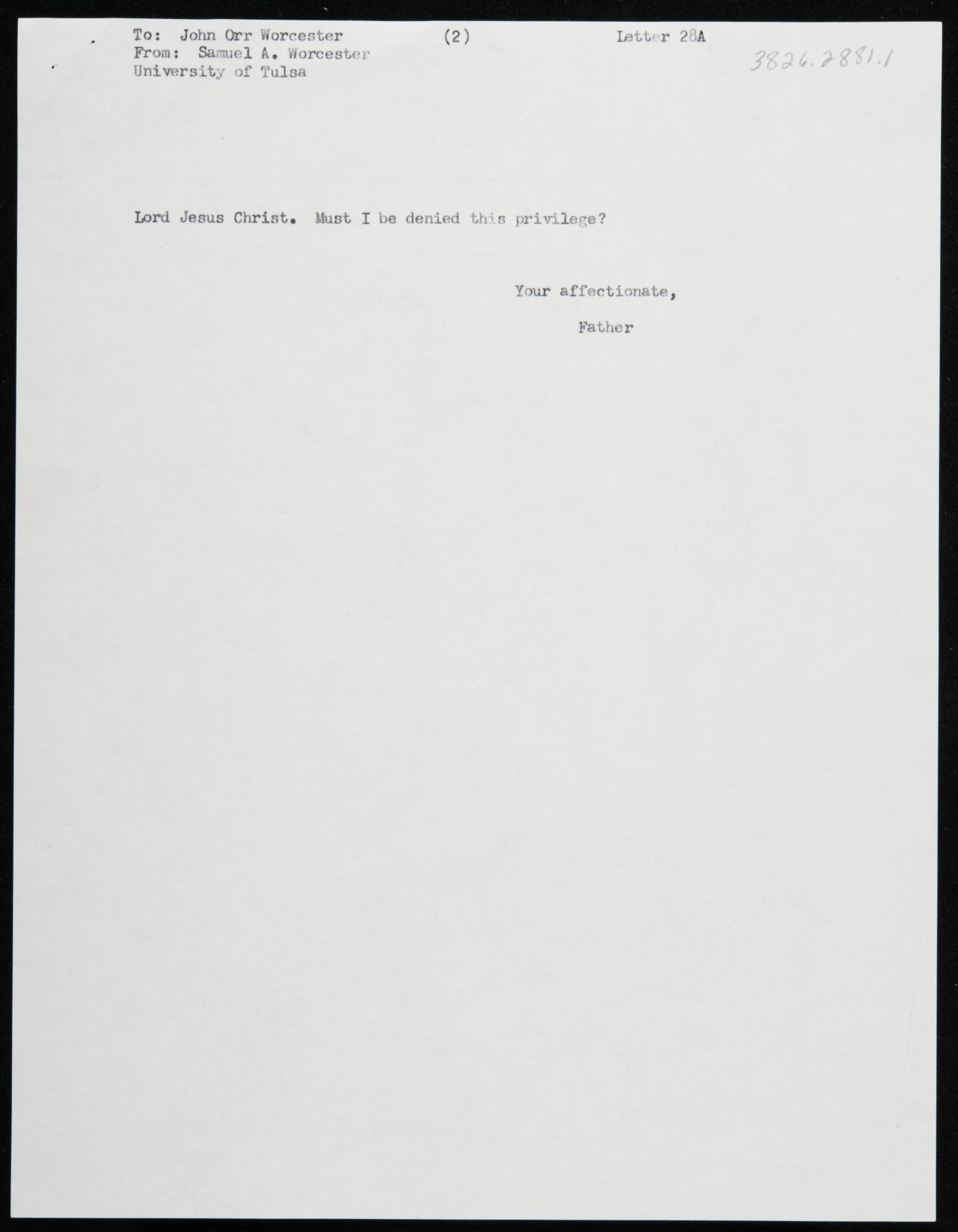 Letter from Worcester to his son, John Orr Worcester, discussing school ...