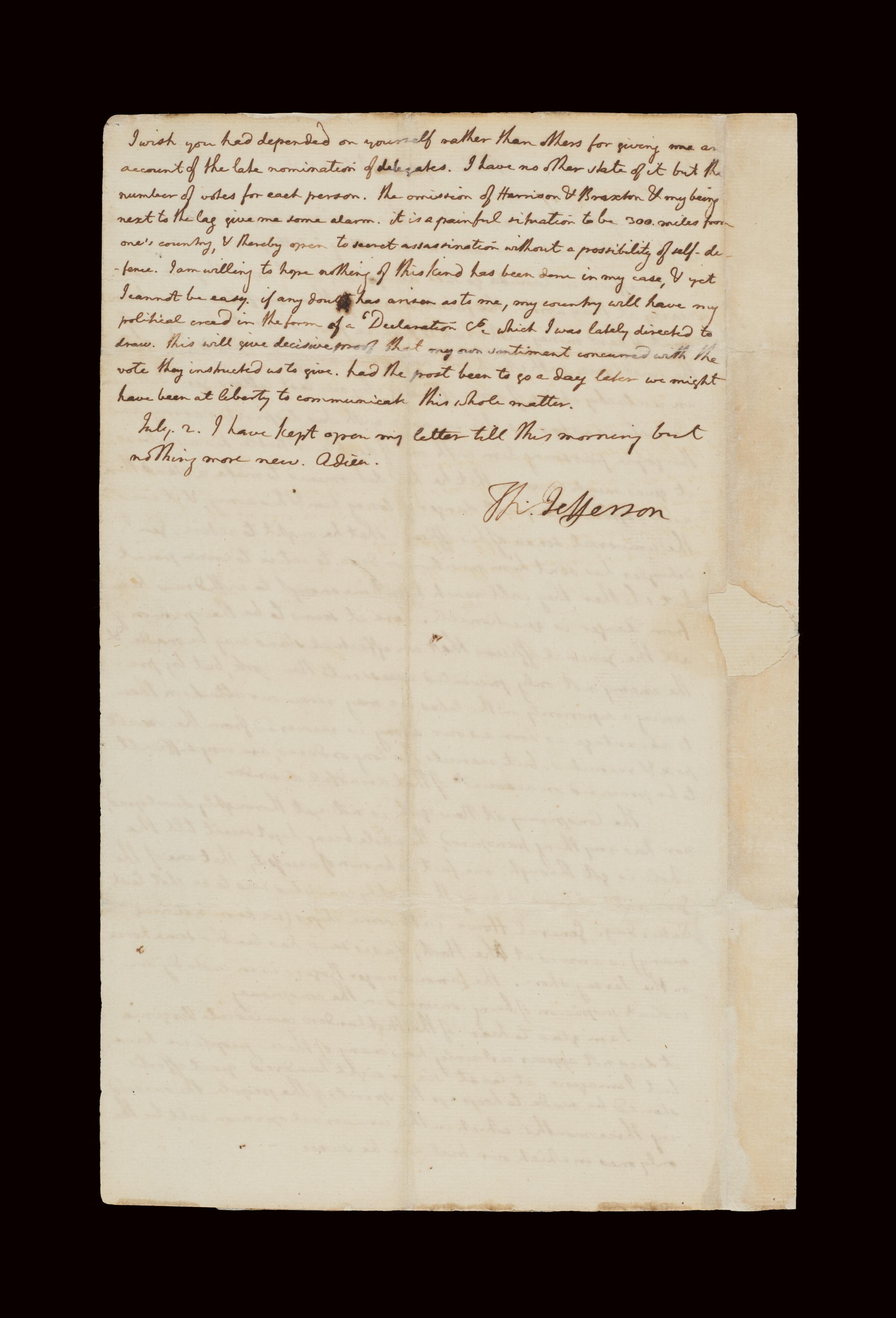 Letter from Thomas Jefferson / Thomas Jefferson - Gilcrease Museum