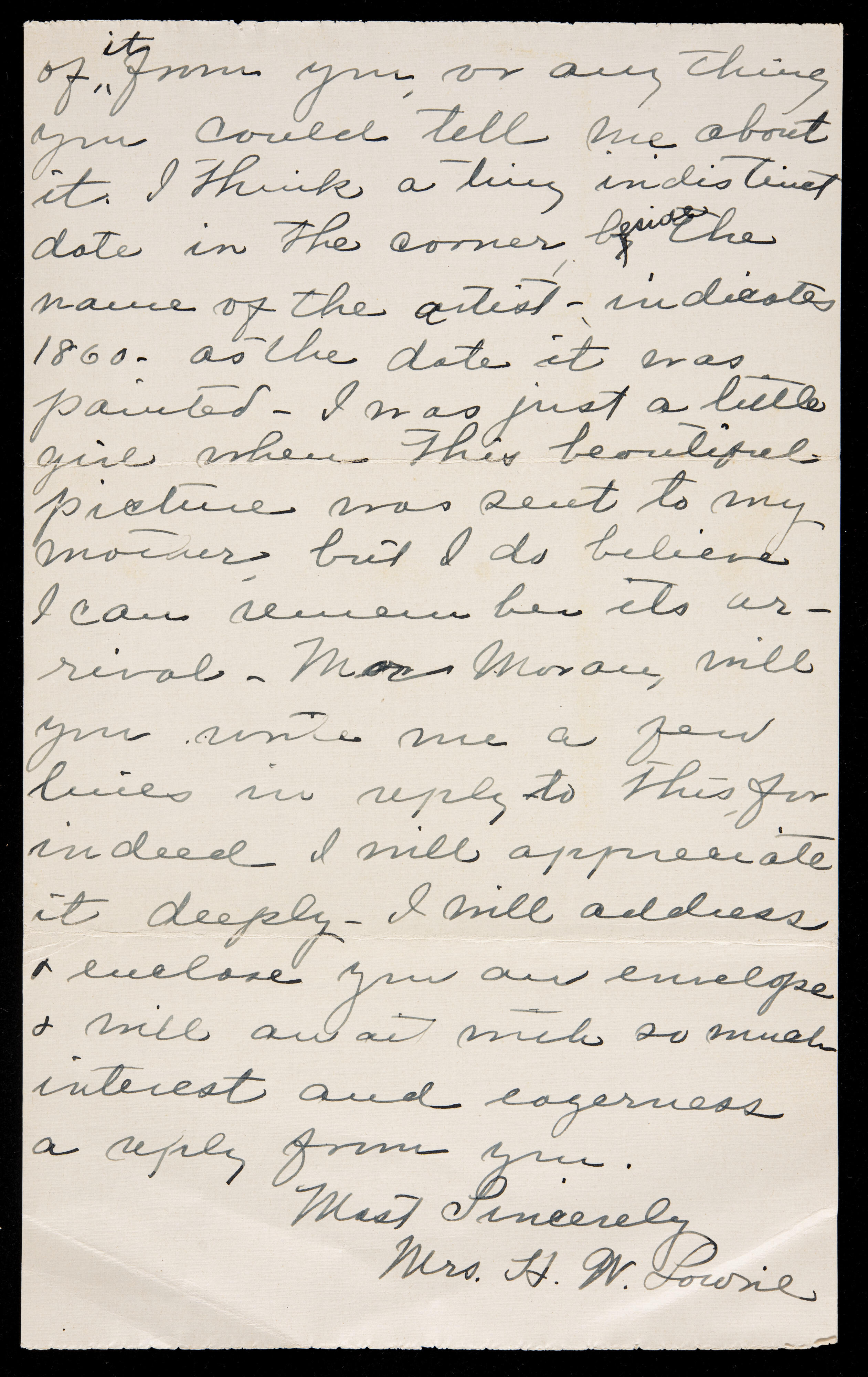 4 page handwritten letter from Mrs. H. W. Lowrie, Denver, Colorado, to ...