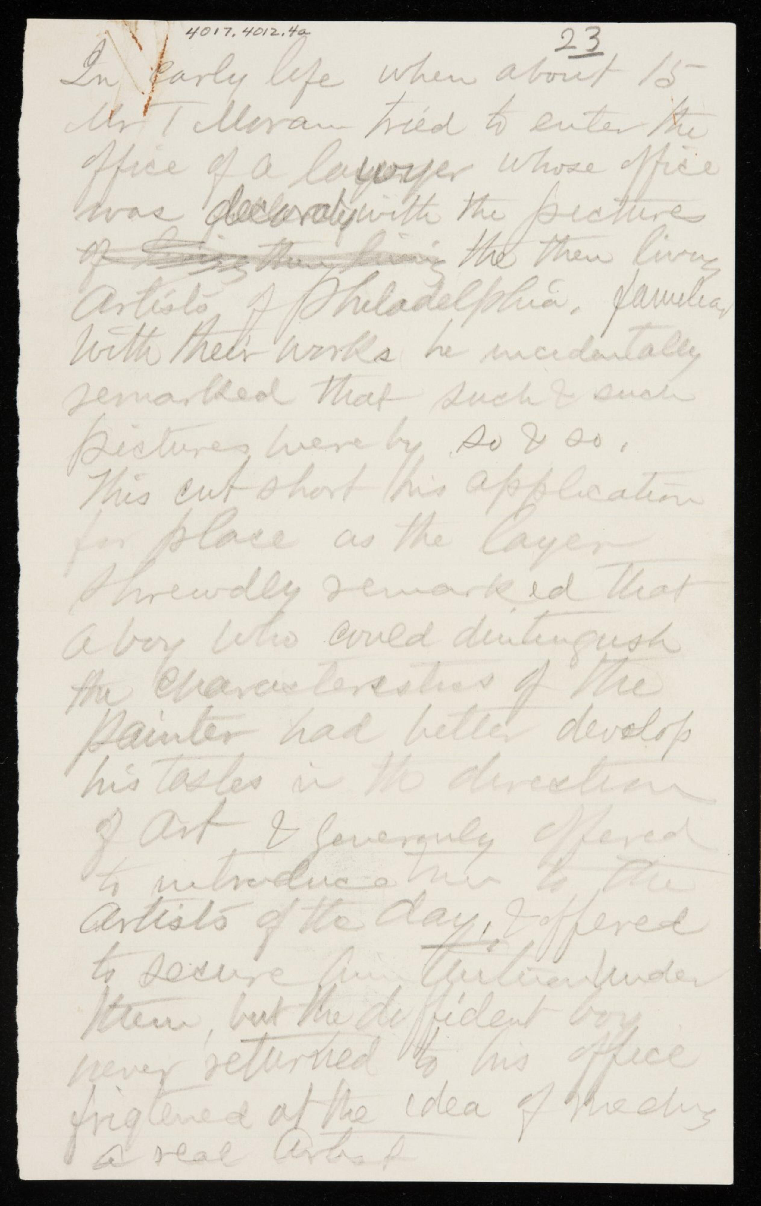 Thomas Moran's 10 page handwritten autobiography and typed ...