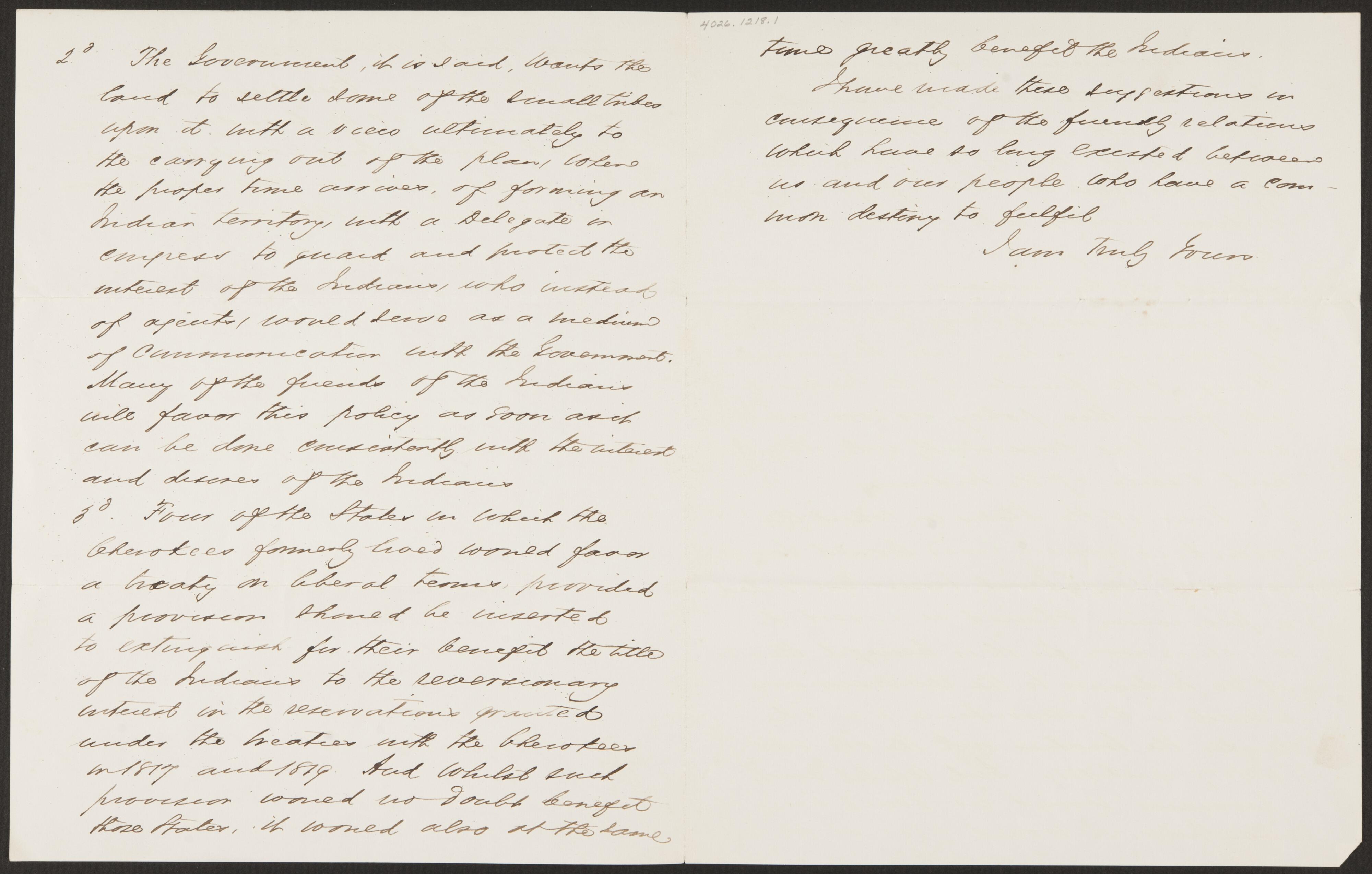 Unsigned Letter to Chief John Ross / Unknown - Gilcrease Museum