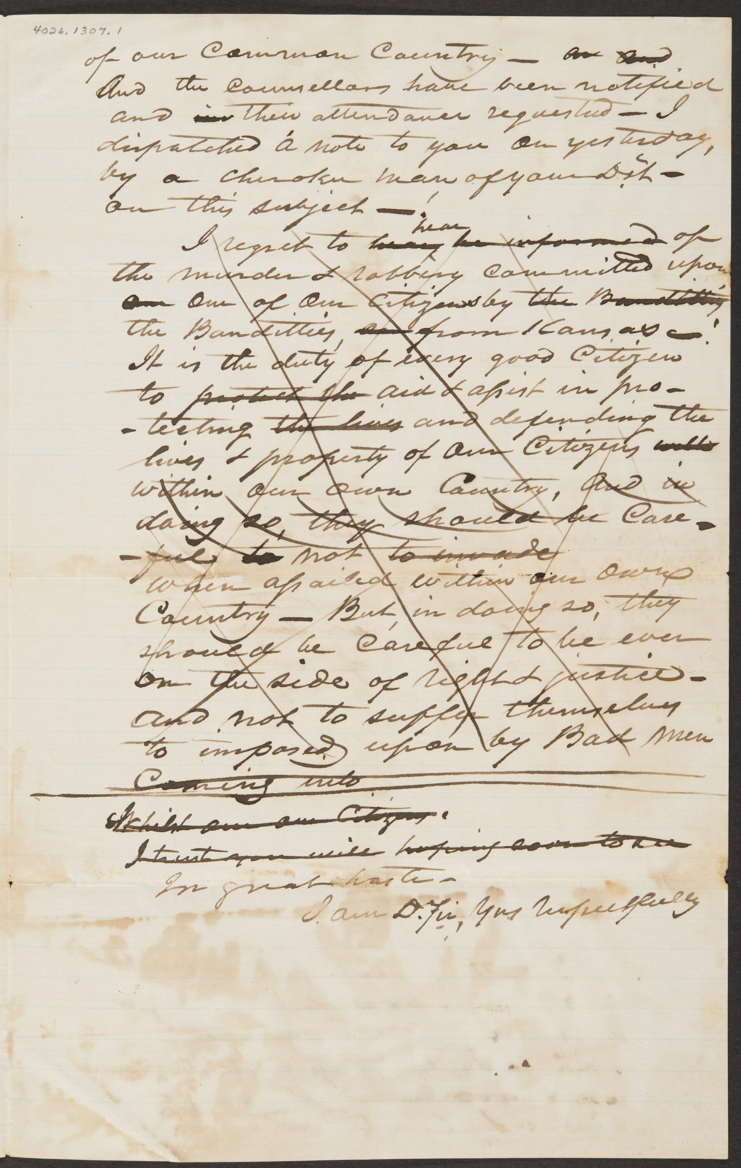 Unsigned Draft Copy of Letter from Chief John Ross to Joseph Vann / J ...