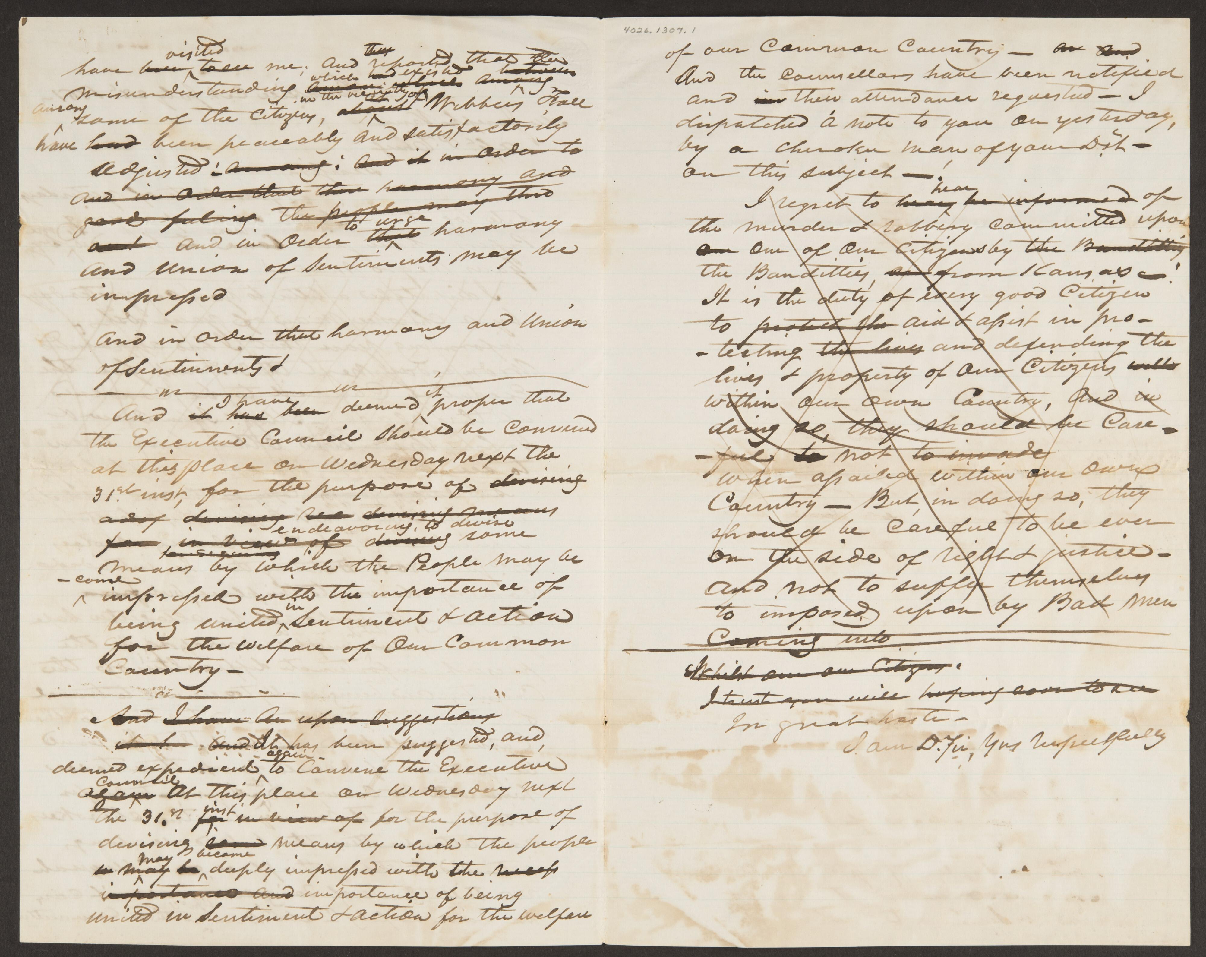 Unsigned Draft Copy of Letter from Chief John Ross to Joseph Vann / J ...