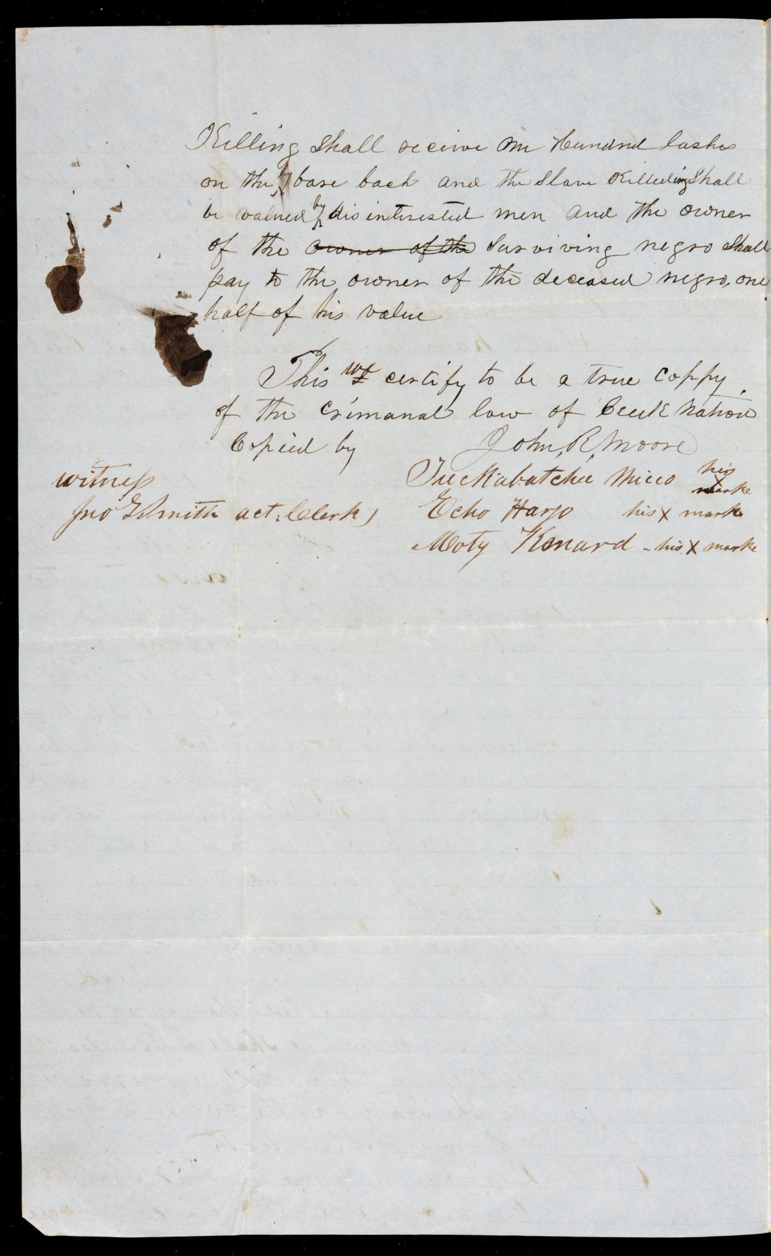 Copy of an order regarding the Creek Nation signed by Tuckabatchee ...