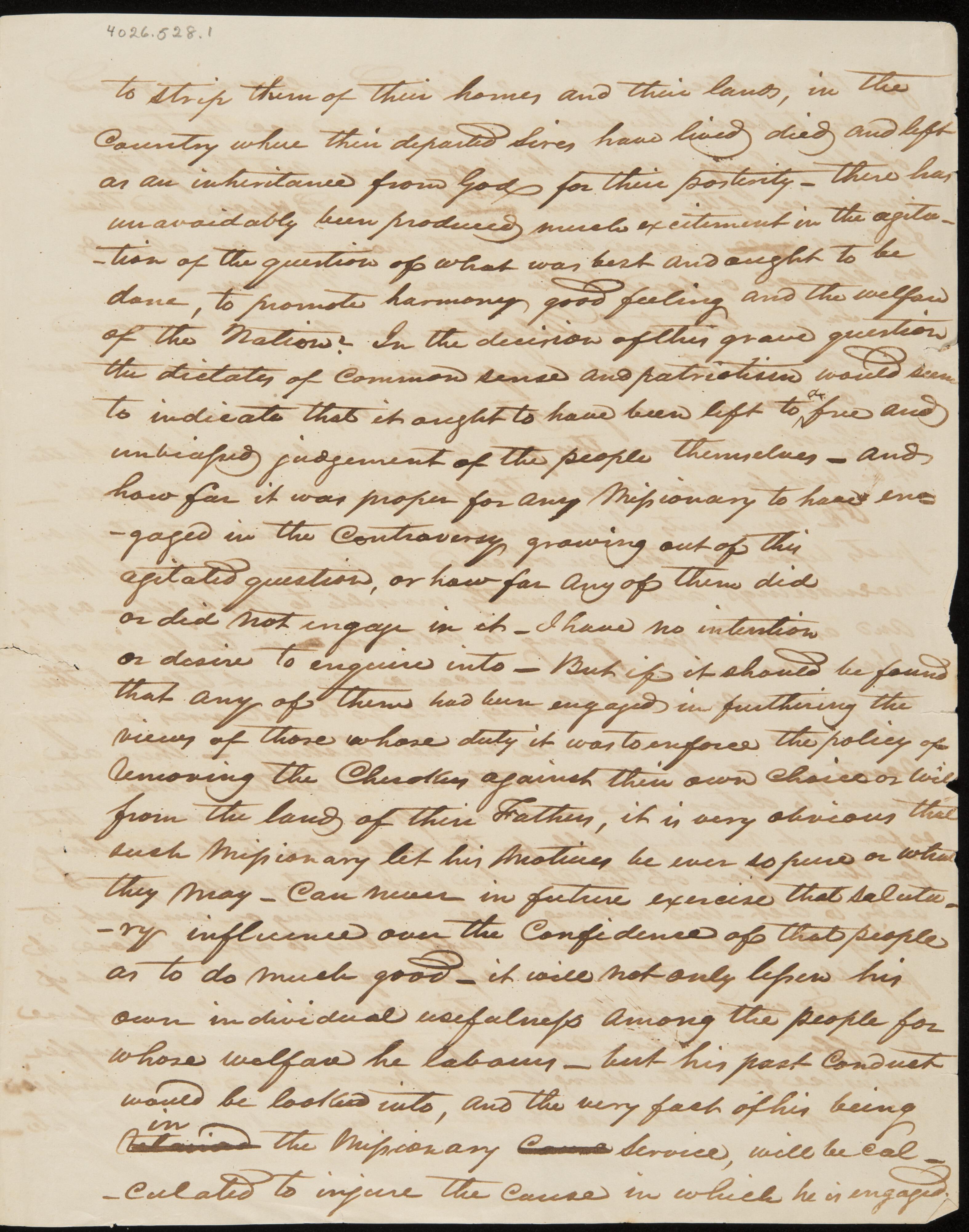 Unsigned Letter from Chief John Ross to Reverend W. Potter / J. L ...