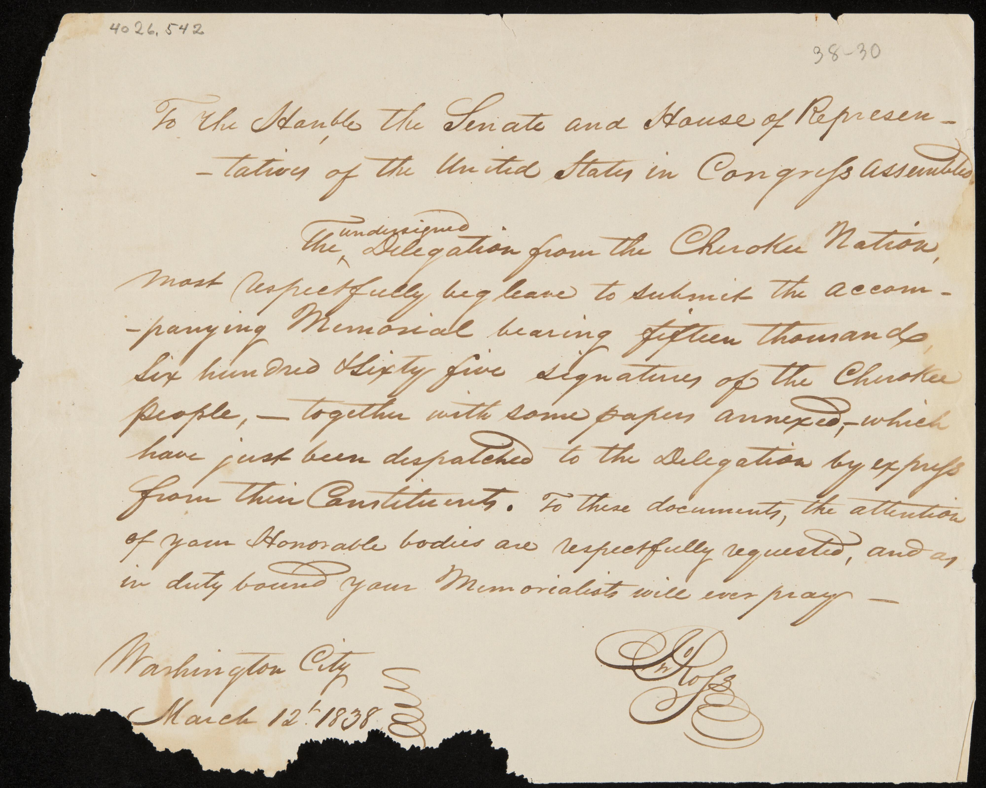 Draft copy of letter from Chief John Ross to Congress / Chief John Ross ...