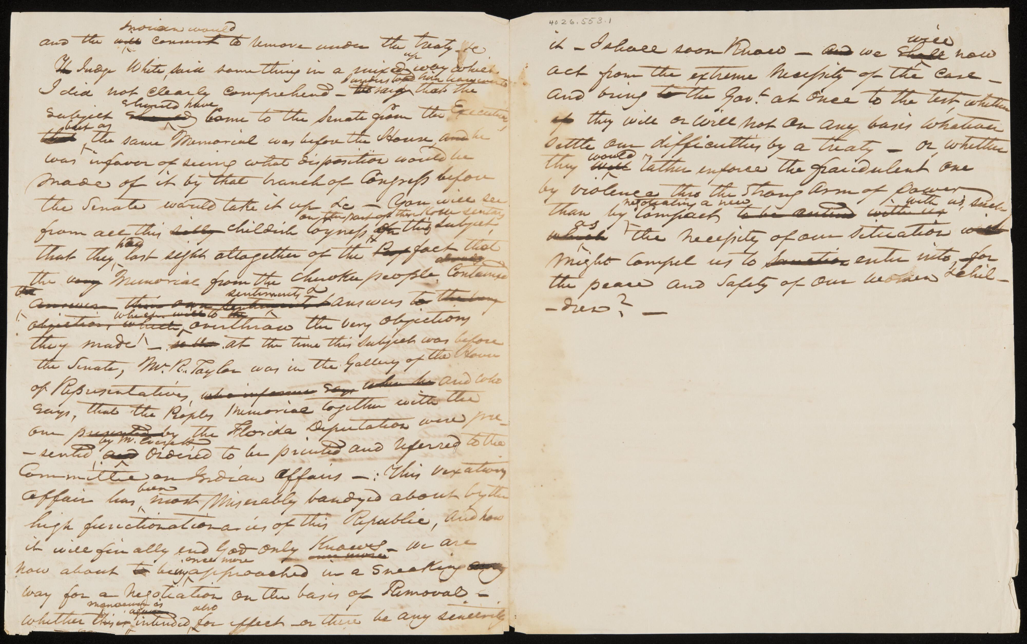 Draft Copy of Letter from Chief John Ross to Lewis Ross / John Ross ...