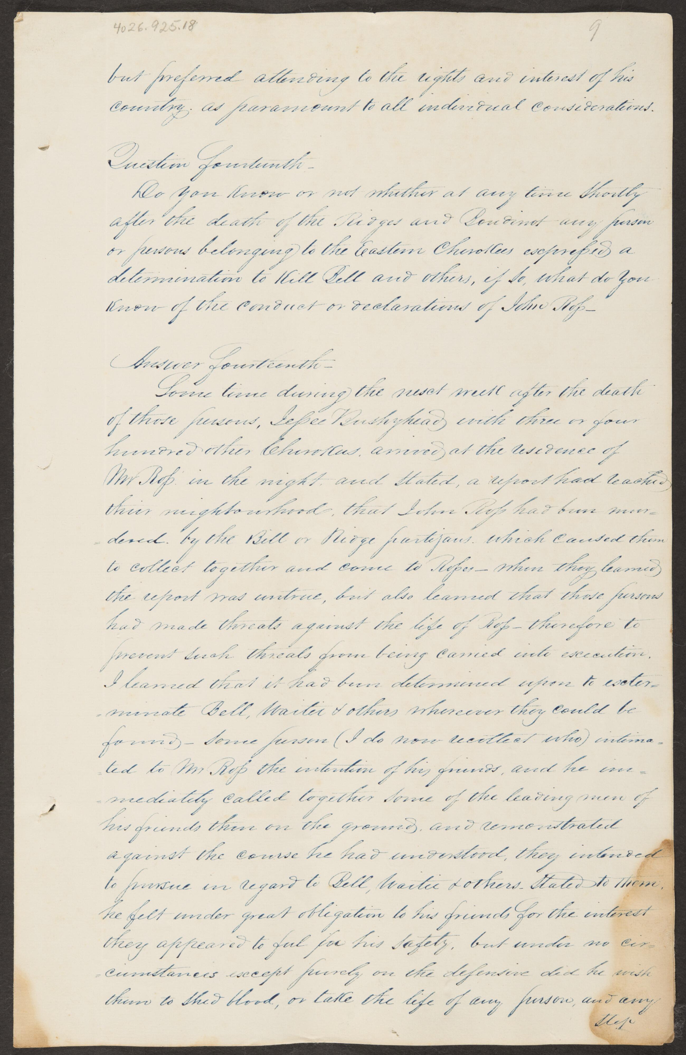 Testimony of Thomas Hindman Regarding Ridge-Boudinot Murders / J. L ...