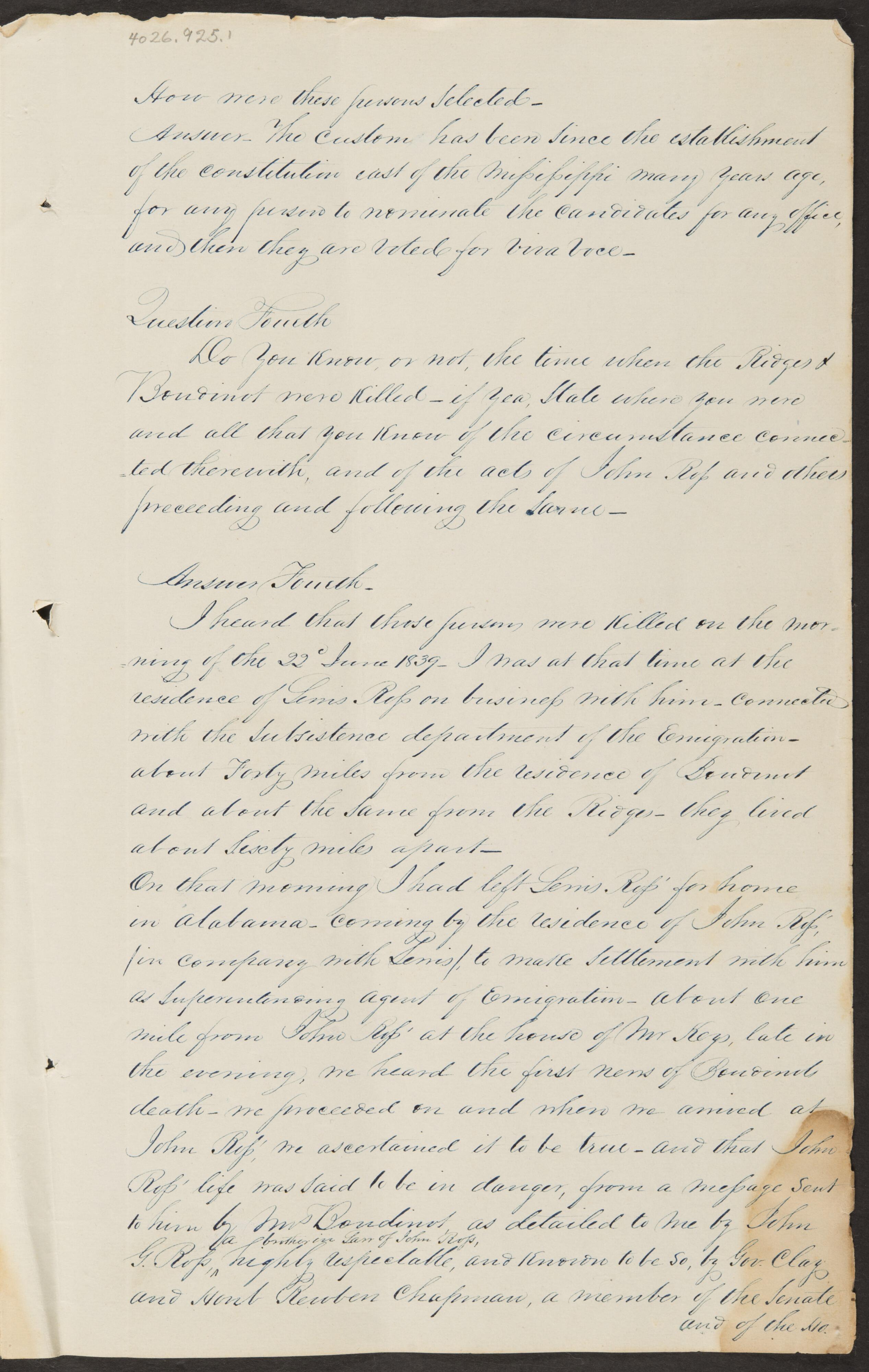 Testimony of Thomas Hindman Regarding Ridge-Boudinot Murders / J. L ...