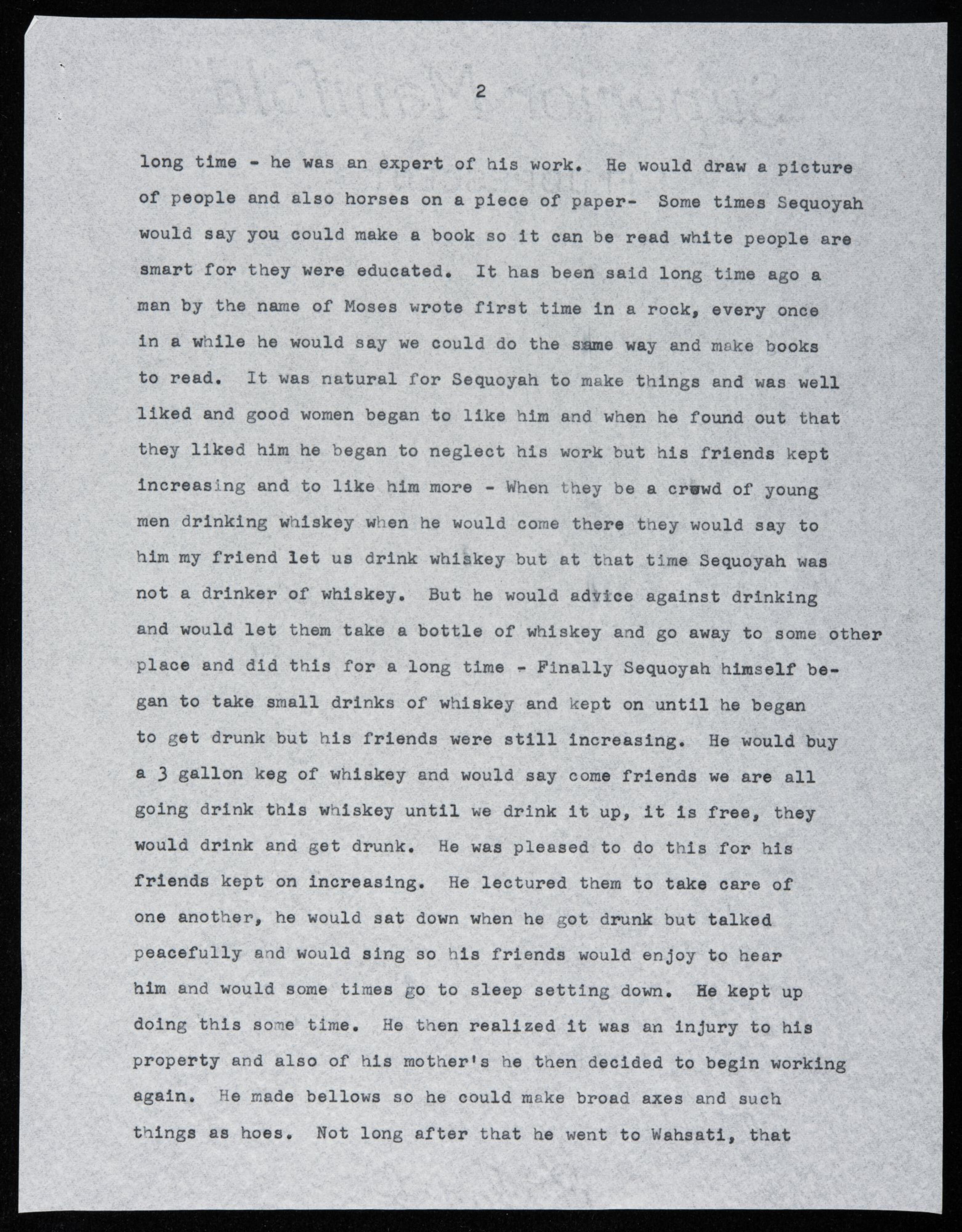 Handwritten biography of Sequoyah with transcription by Levi Gritts ...