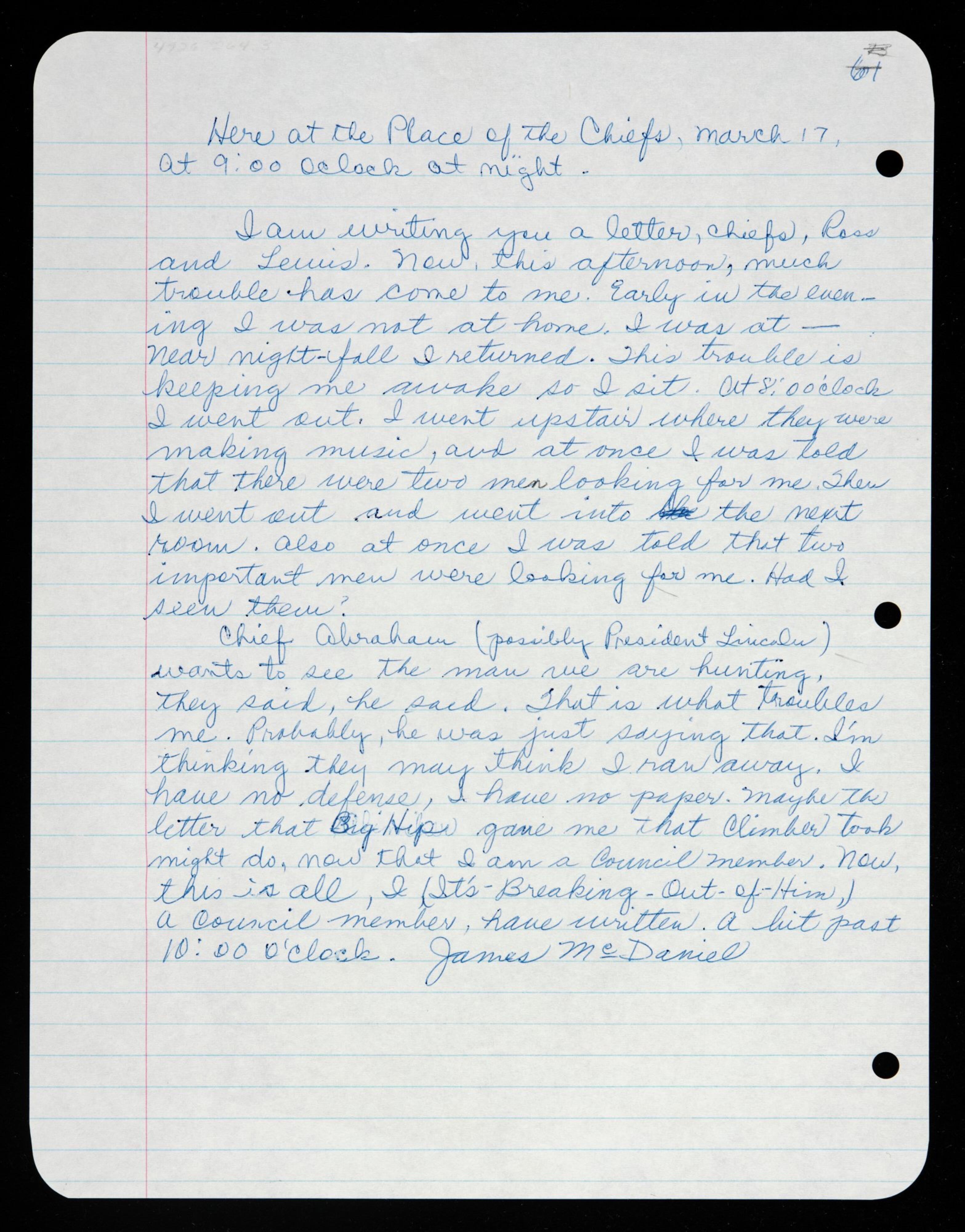 Letter written in Cherokee syllabary from James McDaniel to Chiefs Ross ...