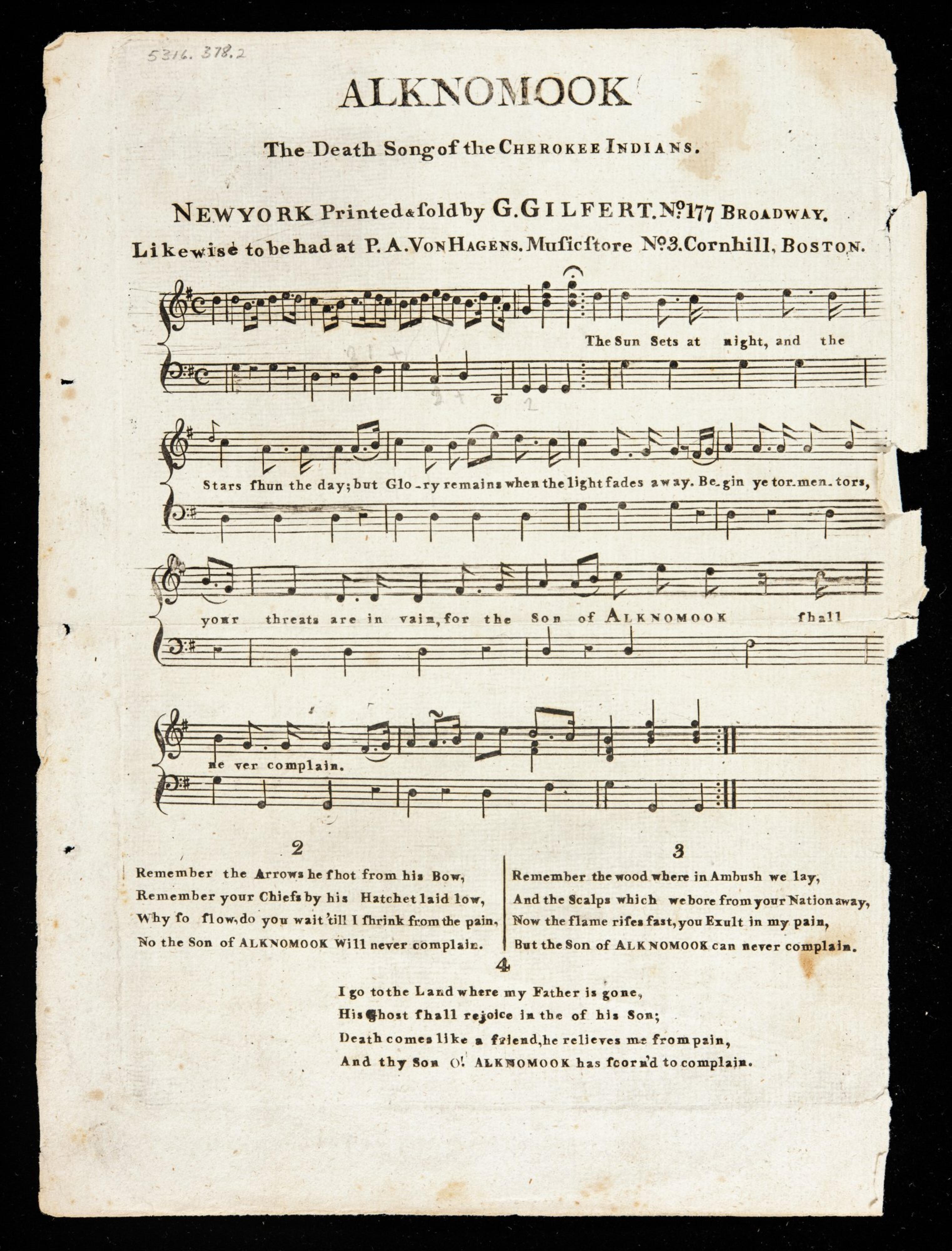 Sheet music for "The Celebrated Death Song of the Cherokee Indians ...