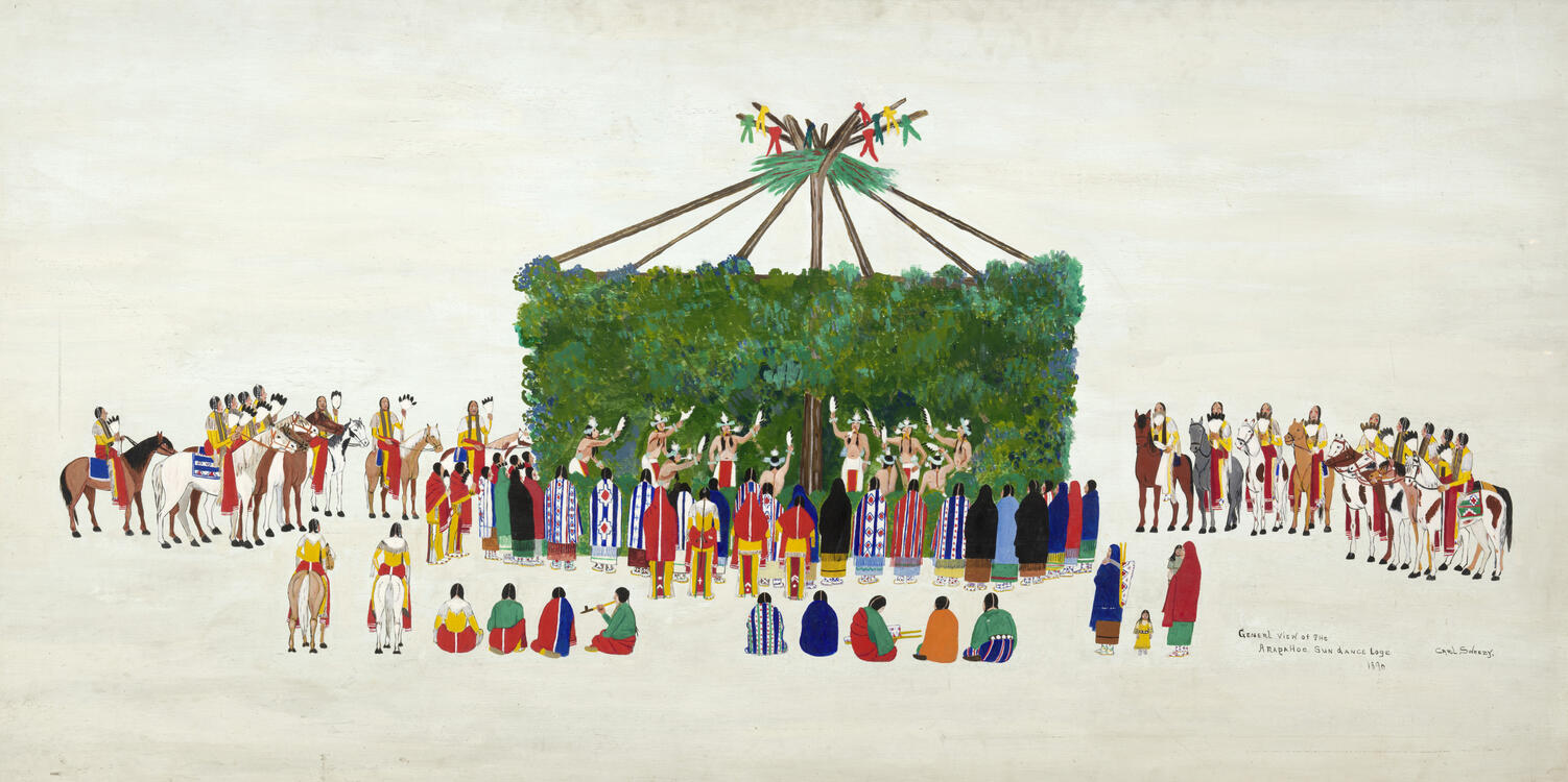 General View of the Arapaho Sun Dance Lodge 1890 / Carl Sweezy ...