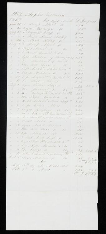 Bill to Miss Sophia Fulsom for clothing and sewing notions - Gilcrease ...