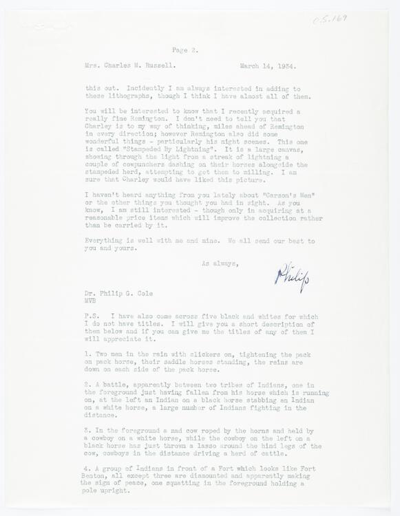 From Philip G. Cole to Nancy C. Russell / Philip G. Cole - Gilcrease Museum