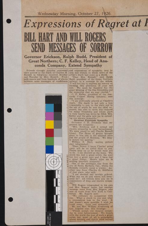 Bill Hart and Will Rogers Send Messages of Sorrow / American ...